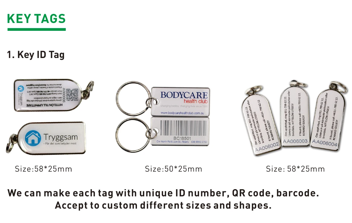 Custom Hotel Key Tags with Unique QR Code ID Numbers