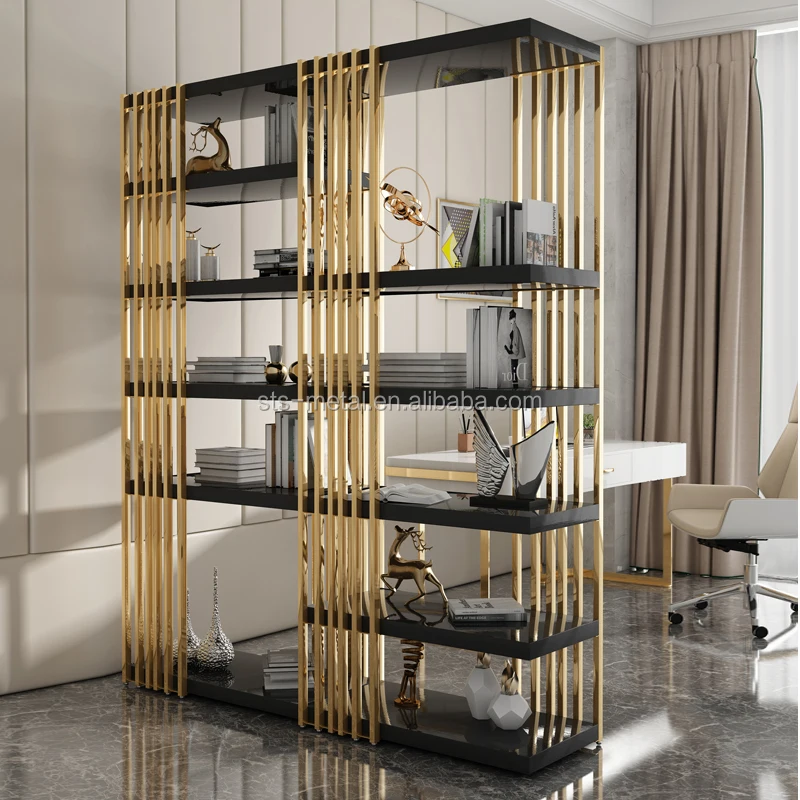 Modern Luxury Gold Book Shelf - Stainless Steel Bookcase