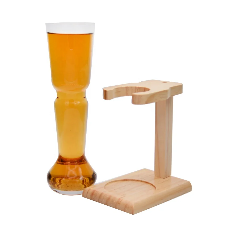 Customized New Fashion 550ml Long Yard Glass Beer Glass With Wood Stand ...