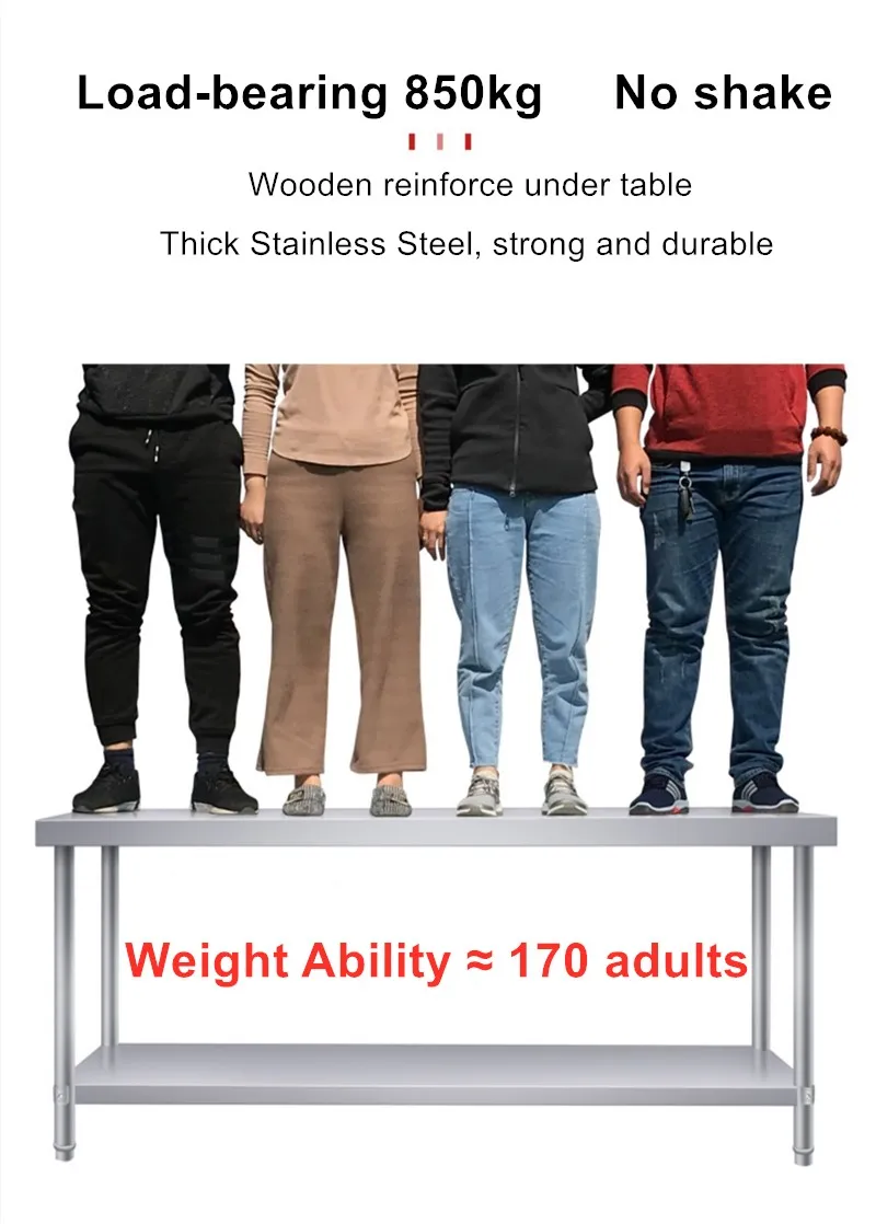 Commercial Kitchen Double Layer 304 Stainless Steel Work Bench ...