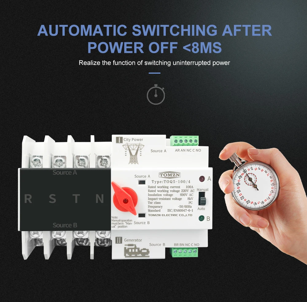 3 Phase Din Rail ATS Dual Power Automatic Transfer Switch