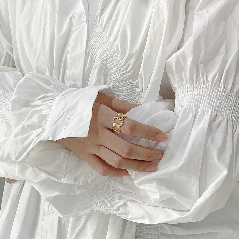 Curb Link Chunky Chain Wide Rings Hollow Gold Geometric Rings For Women ...