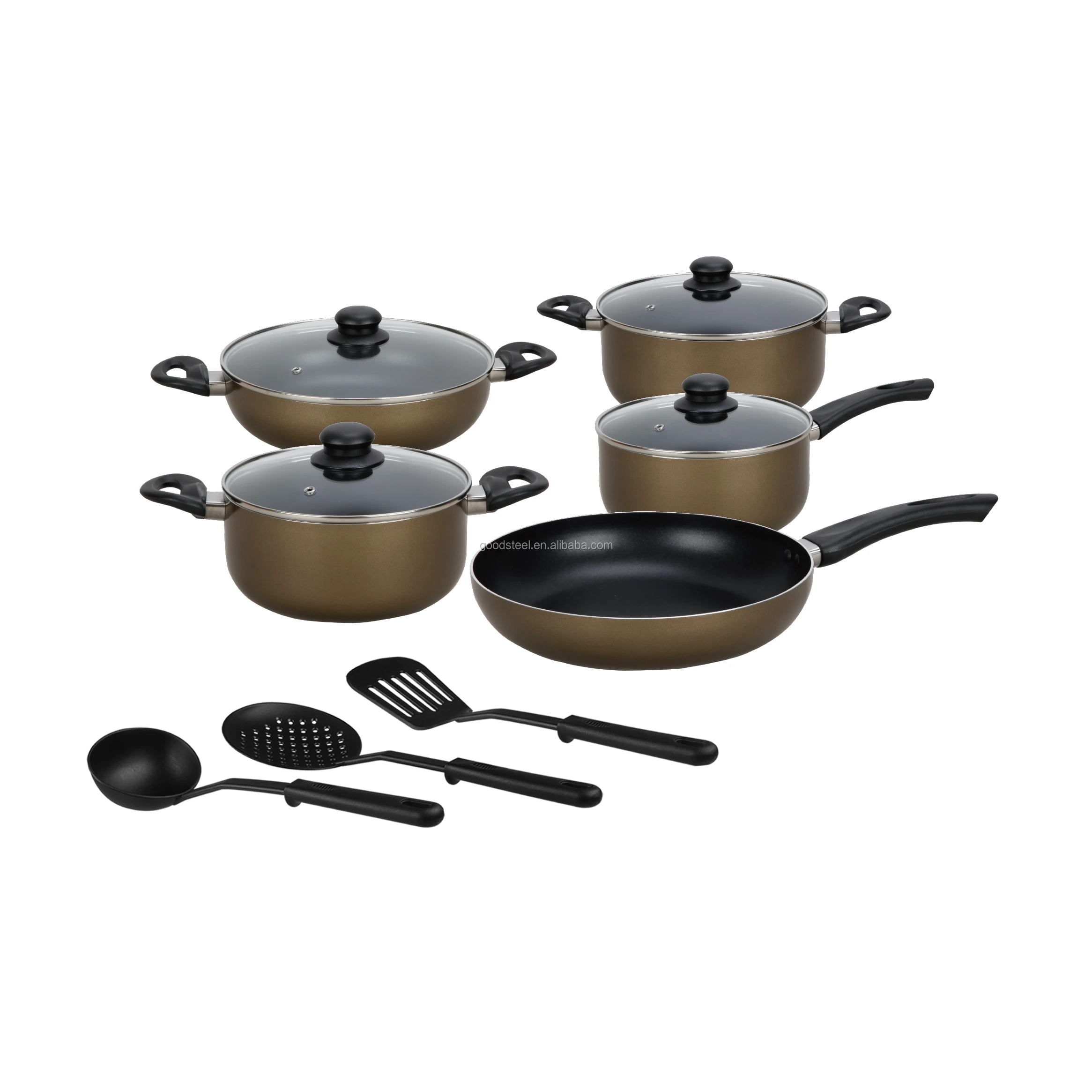 12-piece Non-Stick Aluminium Cookware Set - Bronze Pressed