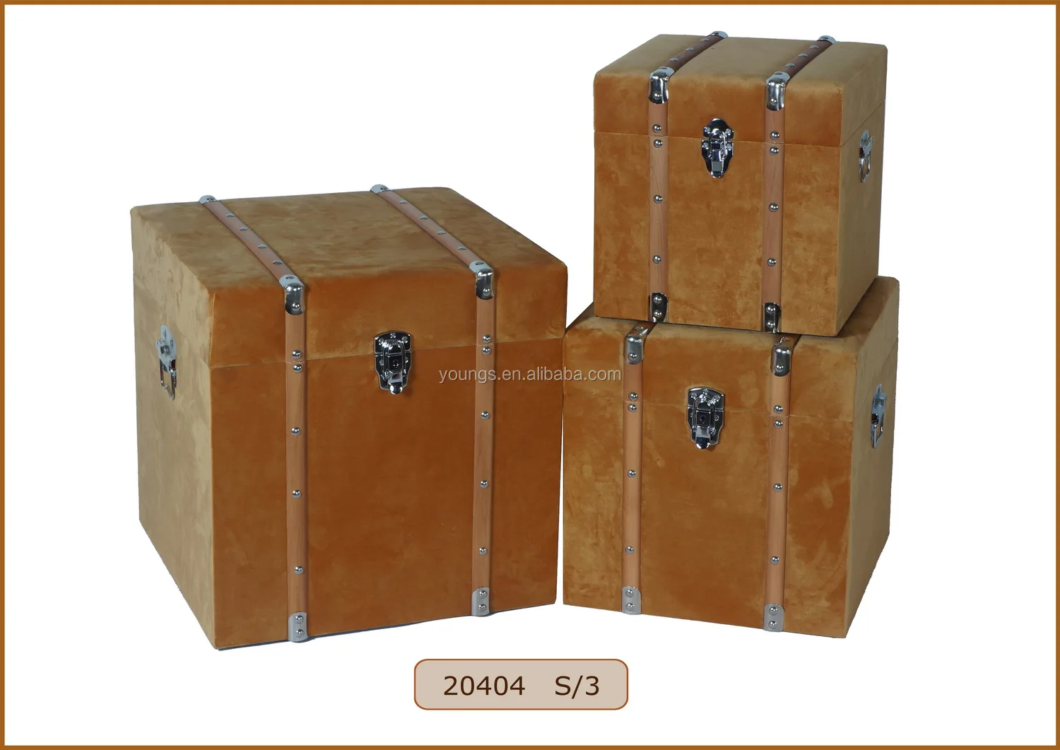 Square Storage Trunks Chest Wooden Boxes Sets With Canvas Or Velvet ...