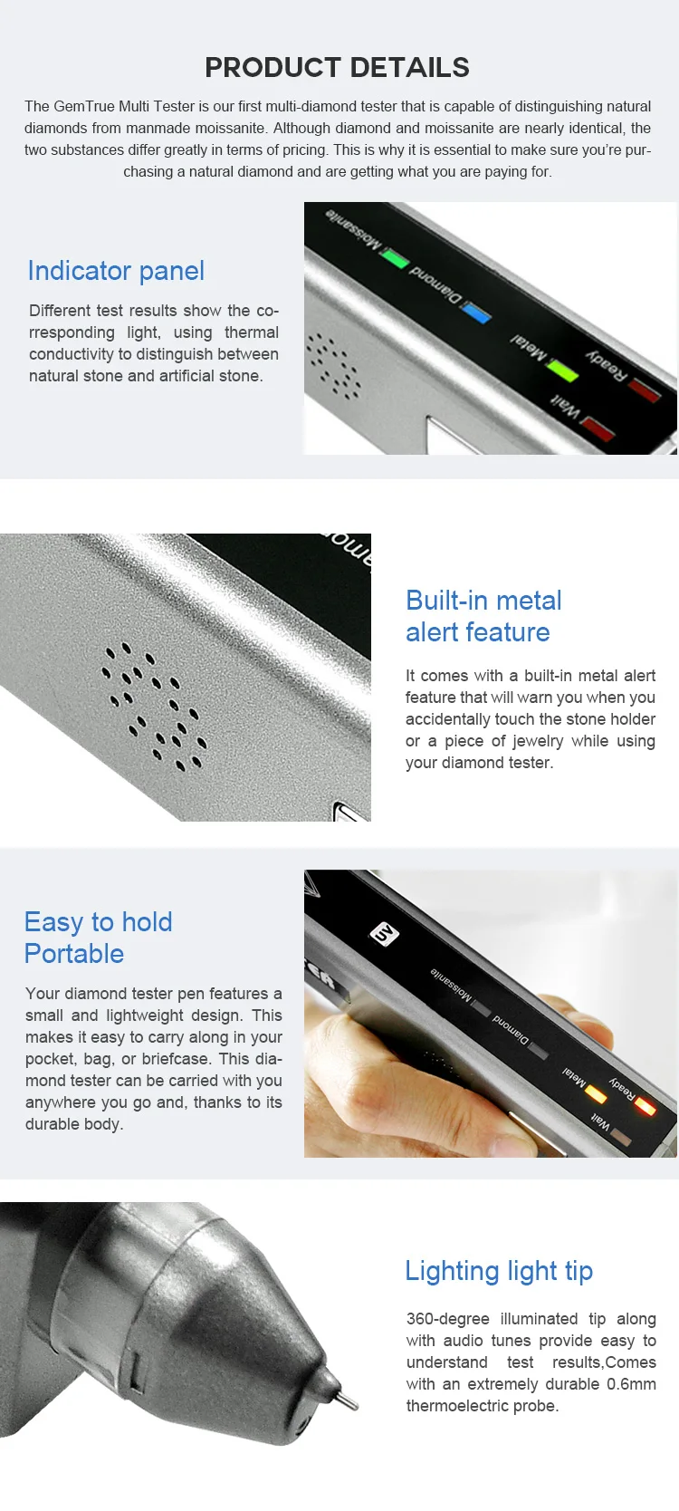 Portable Jewelry Diamond Gemstone Gems Tester Selector Tool With Led ...