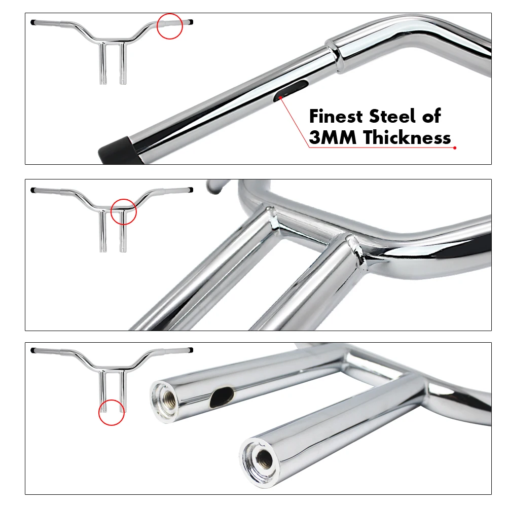 Racepro Chrome Black Solid Steel 10" 12" 14" 16" Motorcycle T Bar ...
