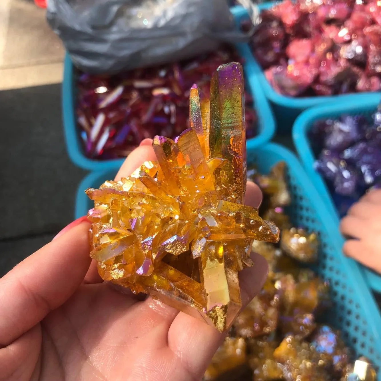 Wholesale Hot Selling Natural Topaz Angel Aura Quartz Crystal Clusters ...