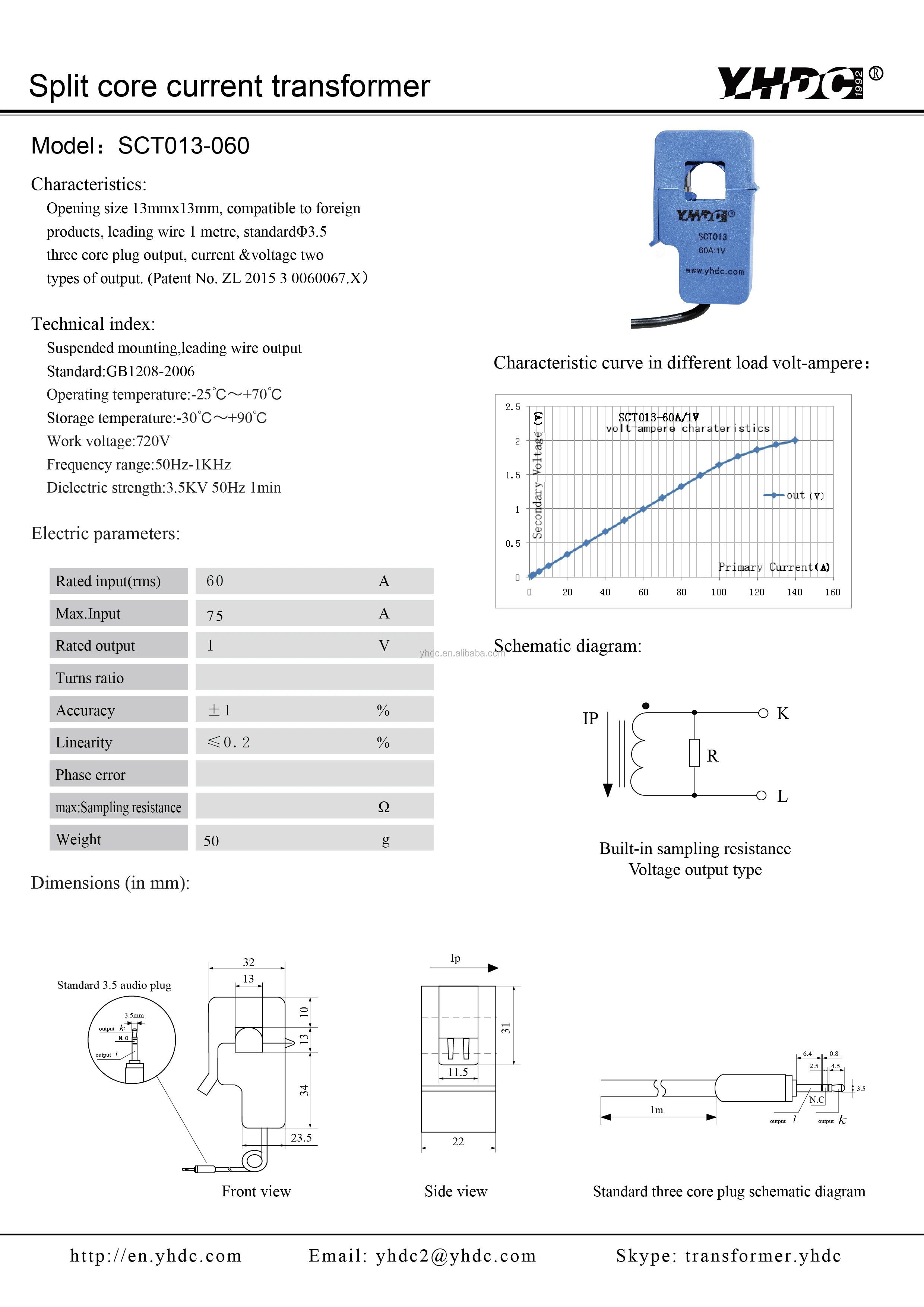 Ac Current Clamp Sct013 60a/1v Split Core Current Transformer - Buy Ac ...