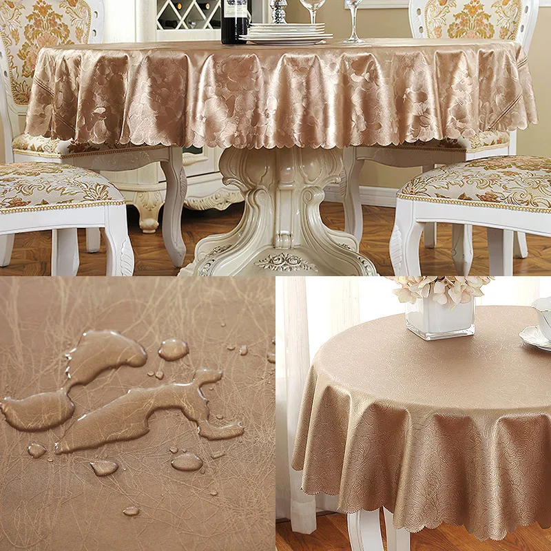 Luxury Leather Table Cloth 132 Round Champagne Oilcloth Tablecloth For ...