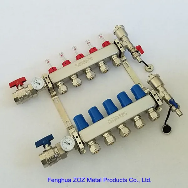 Underfloor Heating Manifold 5 Circuits - Stainless Steel