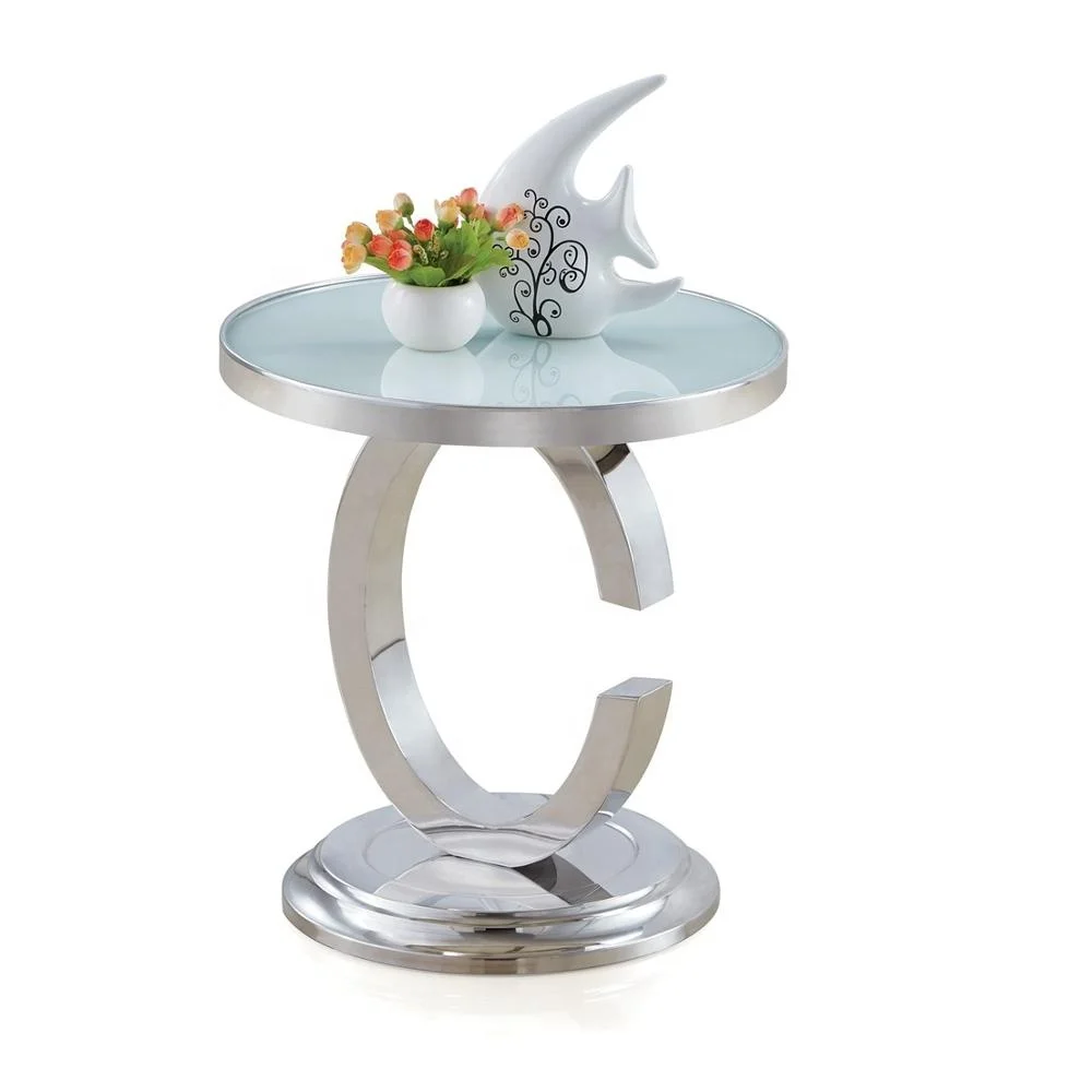 Contemporary Luxury C Shape Glass Coffee Table Round Stainless Steel ...