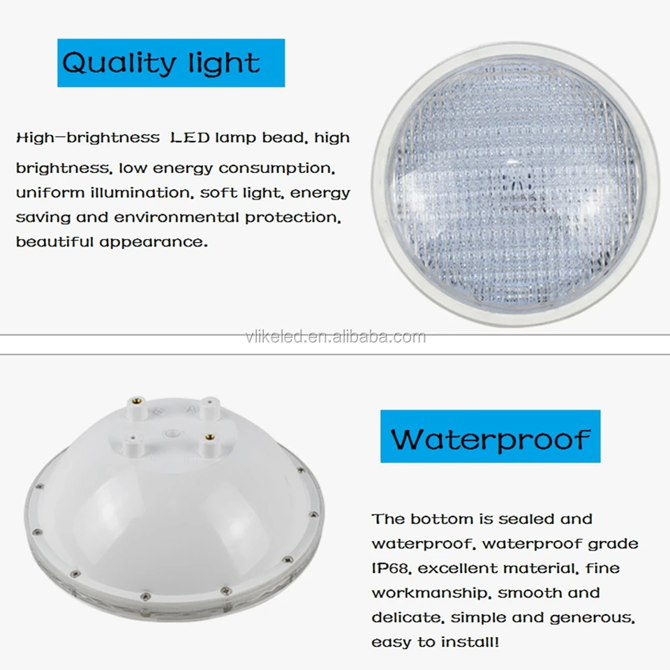 Plastic 12w Led Par56 3000k 4000k 6500k G53 Gx16d Underwater Swimming Pool Light 12v Dc/ac Ip68 ...