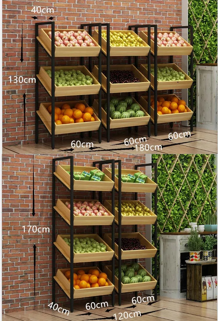 Fruit Vegetable Display Rack Wooden for Supermarket Wood KD Fruit ...