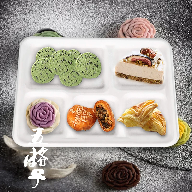 100% Biodegradable Sugar Cane Fiber Heavy Duty 5-compartment Tray Paper ...