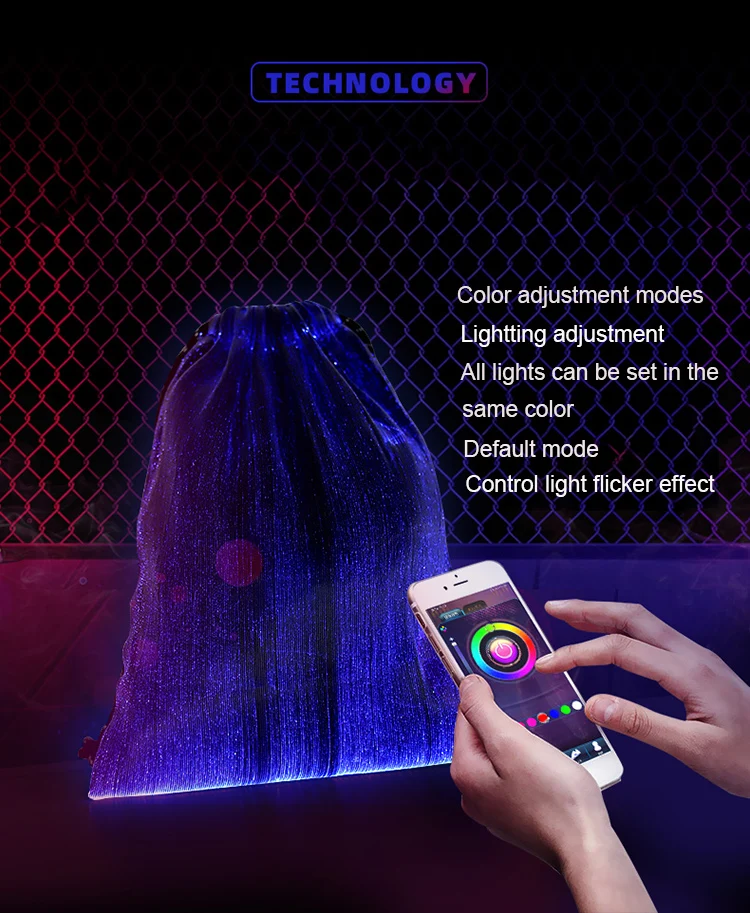 2020 New Products Outdoor Rechargeable Drawstring Bag Fiber Optic Led ...