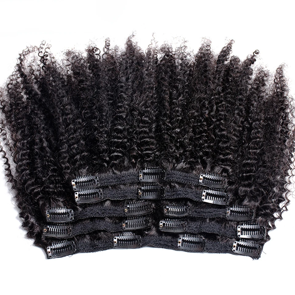 Afro Kinky Curly Clip In Human Hair Extensions Brazilian Remy Hair Natural Color 8pcs/set 120g ...