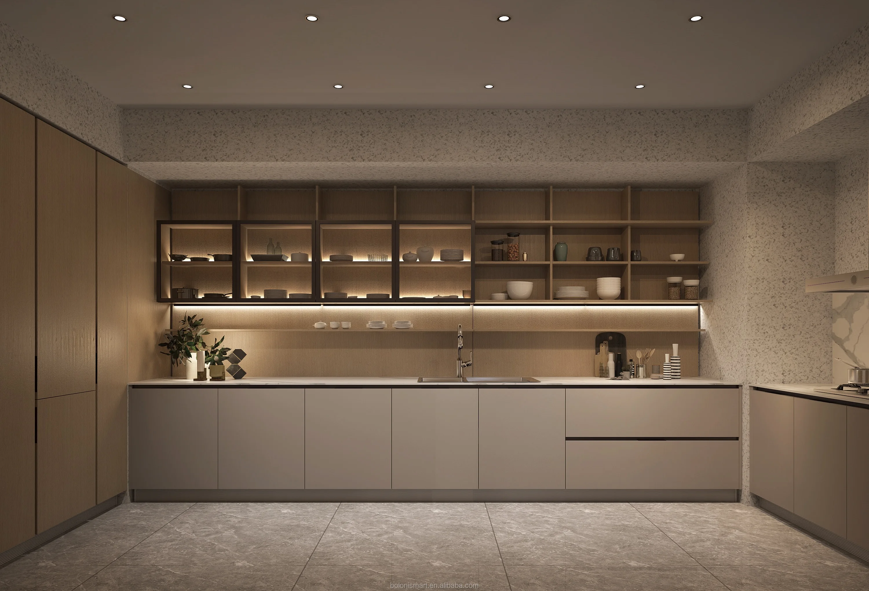 Boloni Smart Wooden Veneer Italian Style Kitchen Furniture Cabinets ...