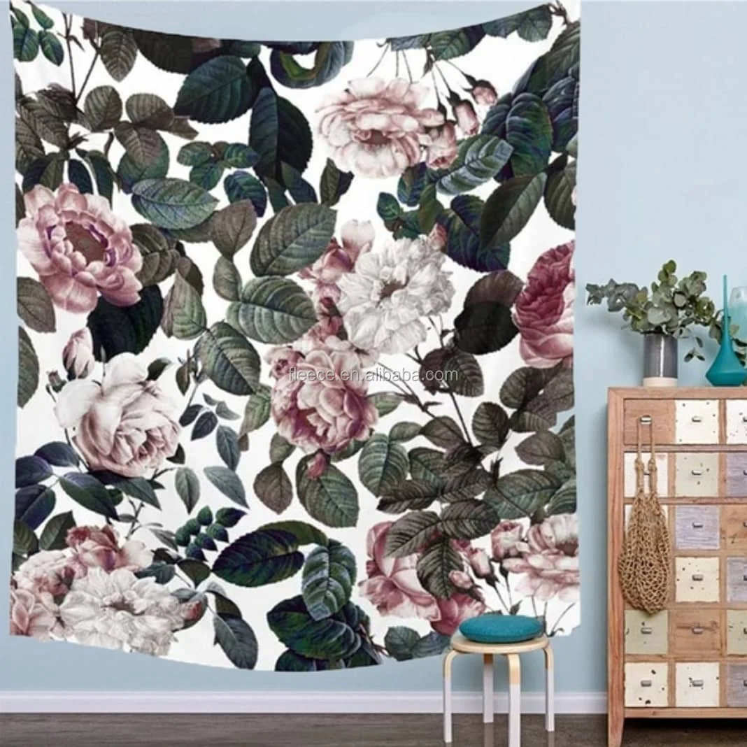 Custom Vintage Colorful Floral Plants Herbs Wild Flowers Tapestry For ...