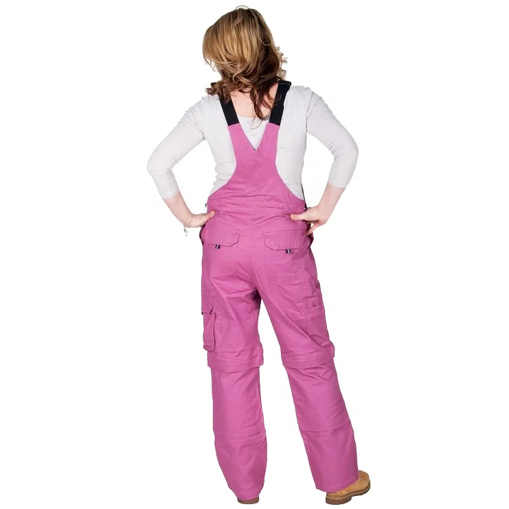 Women's Cotton Denim Bib Dark Pink Work Overalls