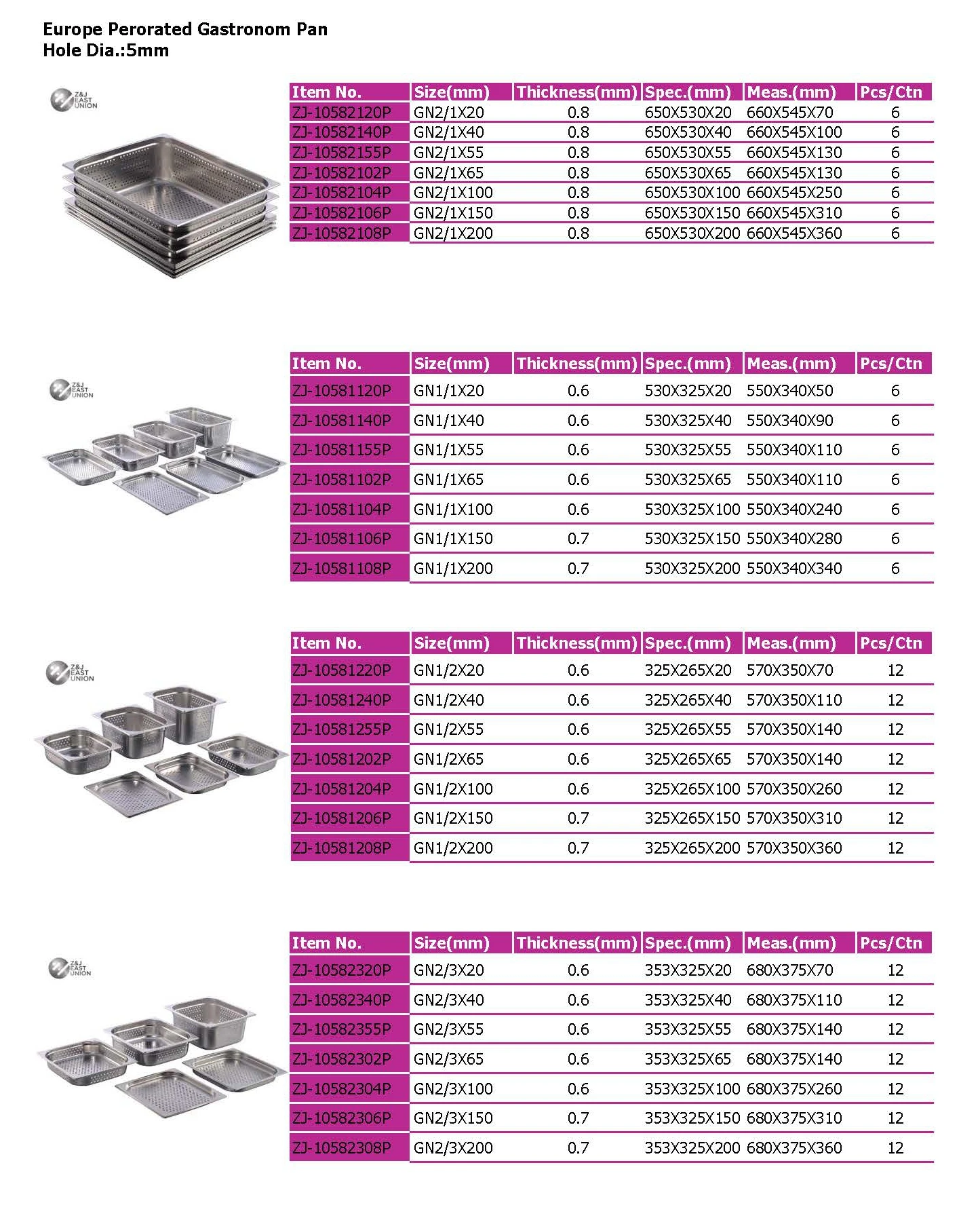 Multi Sizes GN Pan - Stainless Steel Perforated Food Pans