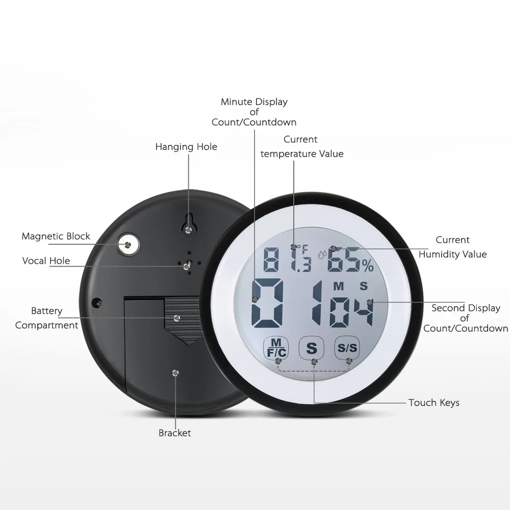 Round Touch Lcd Screen Digital Timer With Magnet For Kitchen Cooking ...