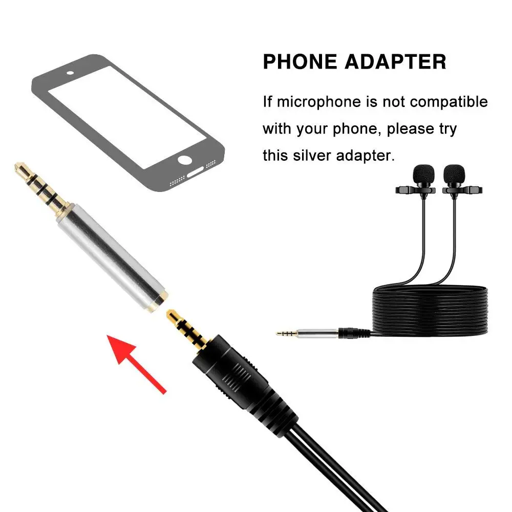 Dual-head Clip Lavalier Collar Microphone - Noise Cancelling