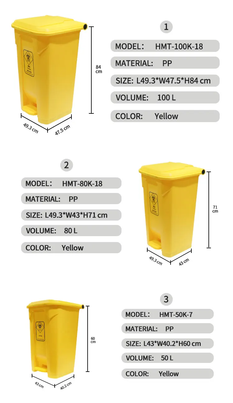 Bio Medical Waste Bins - 30L, 50L, 80L, 100L Plastic Garbage Trash Can ...