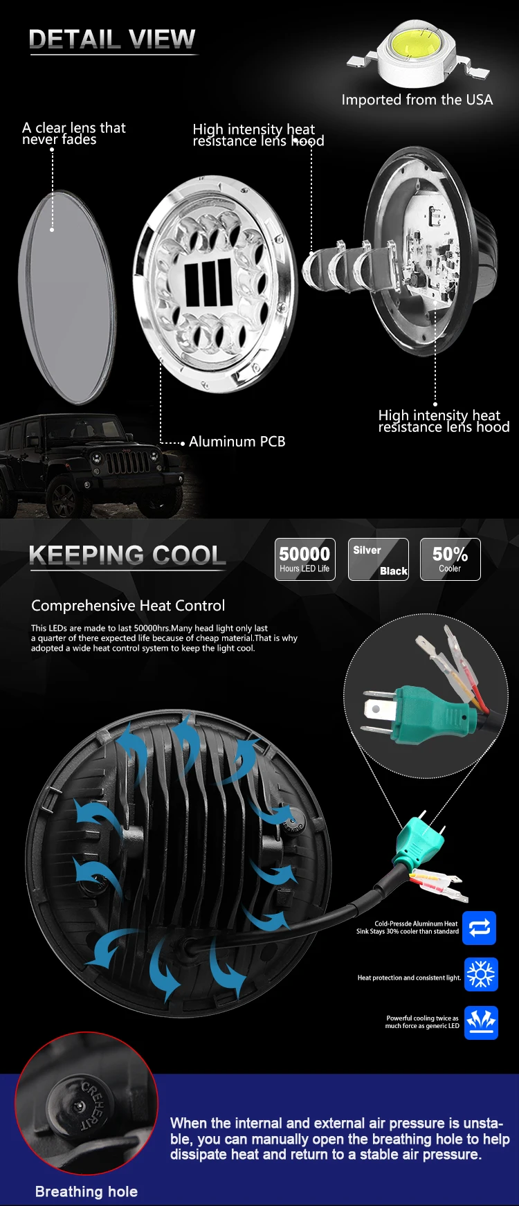 Dot Sae Daymaker High Low Beam Drl Dual Color 75w 50w 7 Inch Round H4 ...