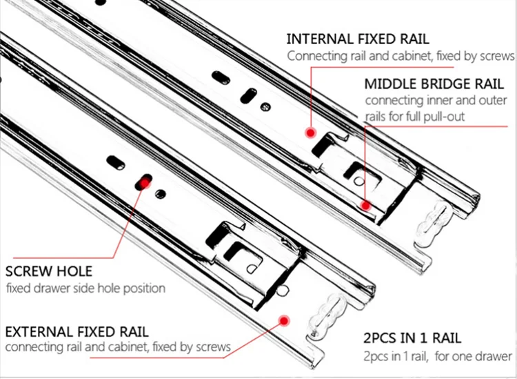 45mm Furniture Drawer Runners Telescopic Drawer Slide Rail For Cabinet ...