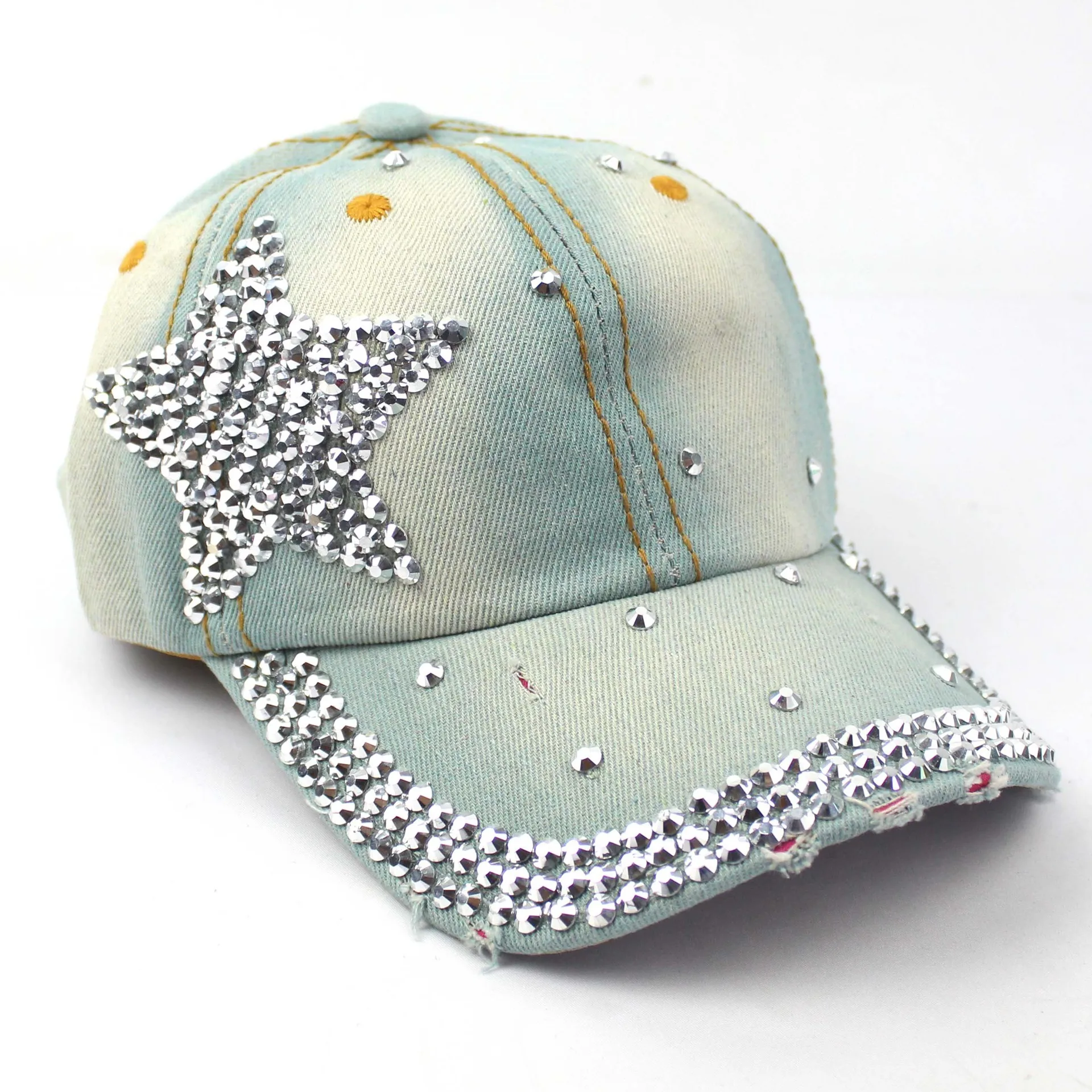 Fashion Custom Logo Men Denim Baseball Caps With Diamonds For Women ...