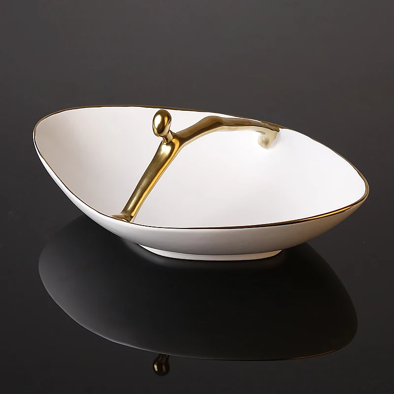 Creative Design Home Decor White Gold Rim Ceramic Serving Decorative ...