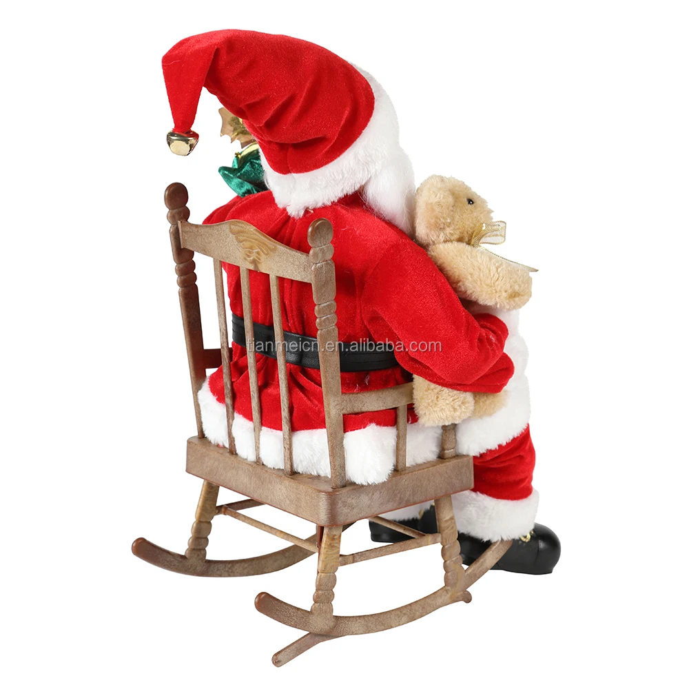 40cm Christmas Animated Santa Claus With Rocking Chair Musical Ornament ...