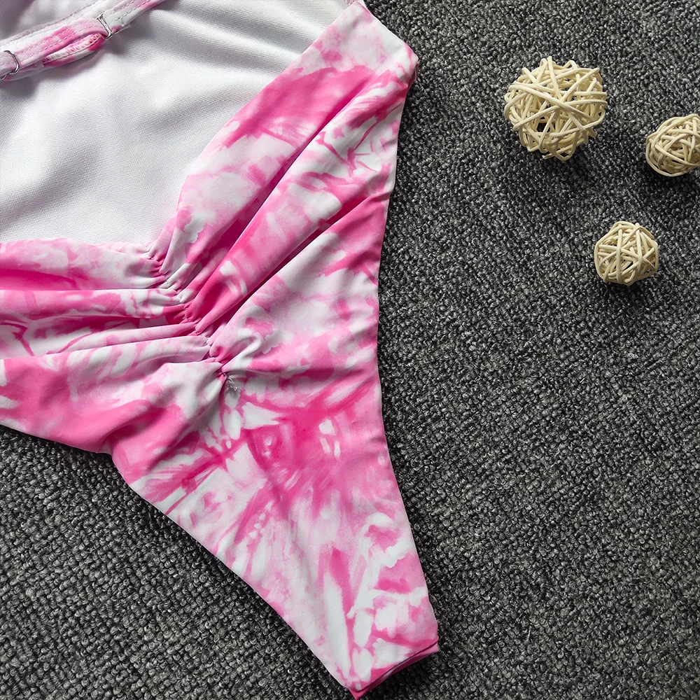 2020 Fashion Girls Swimwear Bandage Cheeky One Piece Pink Swimsuits ...