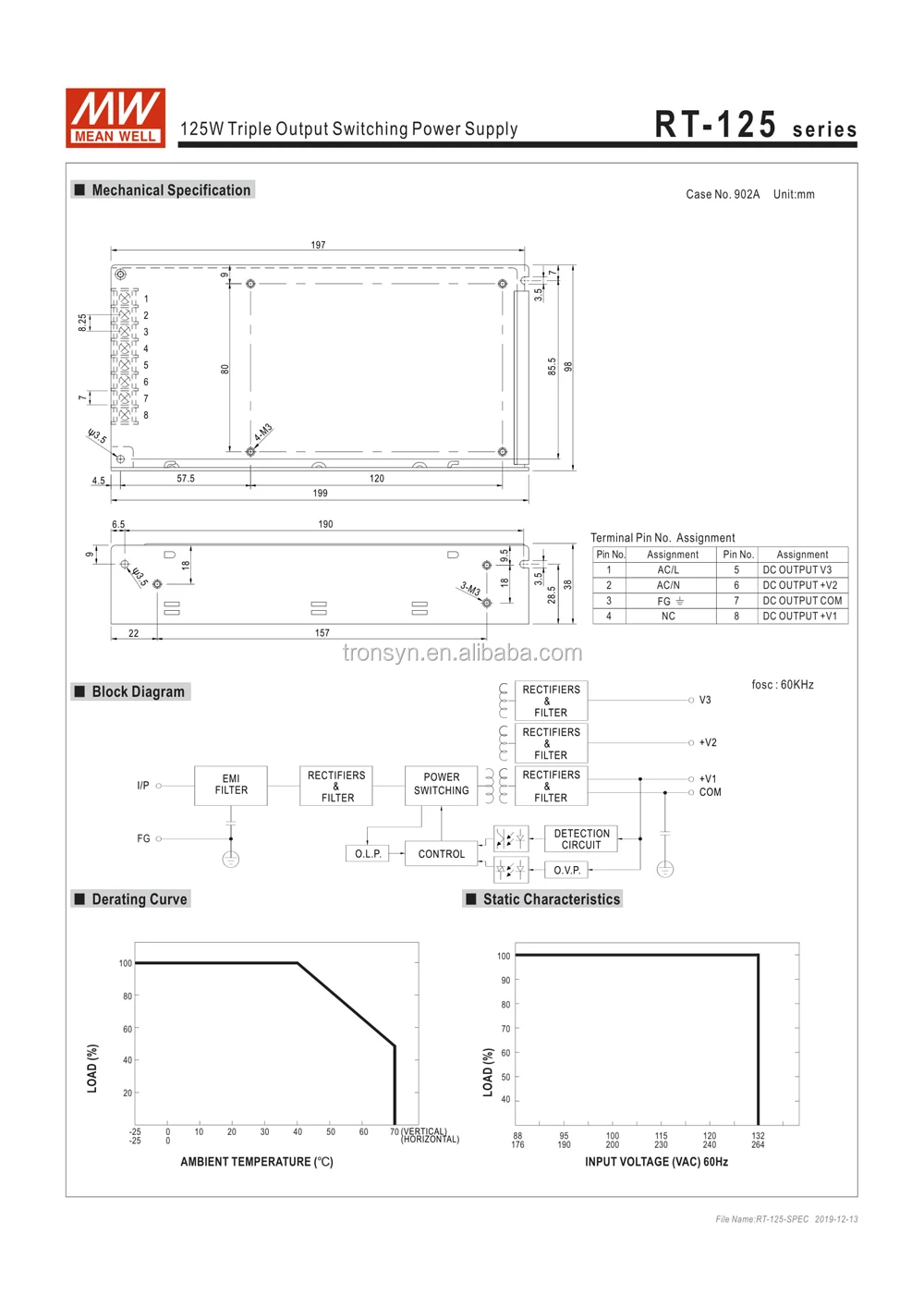 Meanwell Authorized RT-125C 125W -15V 5V 15V 1A 4.5A 10A Switching ...