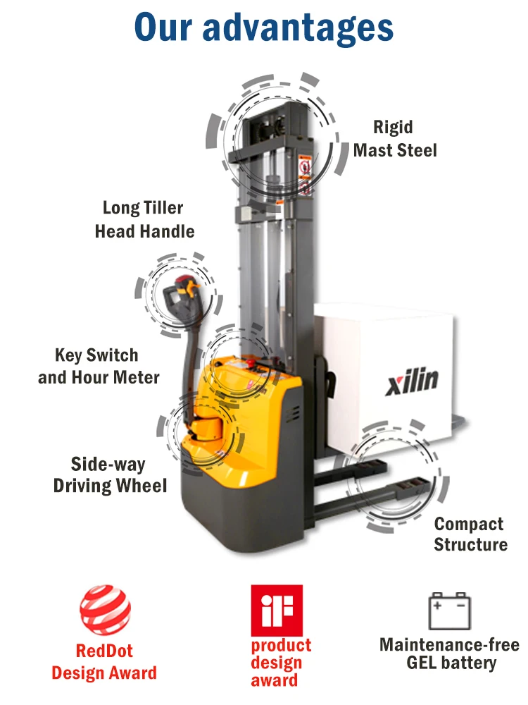 Xilin 1000kg 1200kg 1500kg 2200lbs Full Electric Walkie Stacker - Buy ...