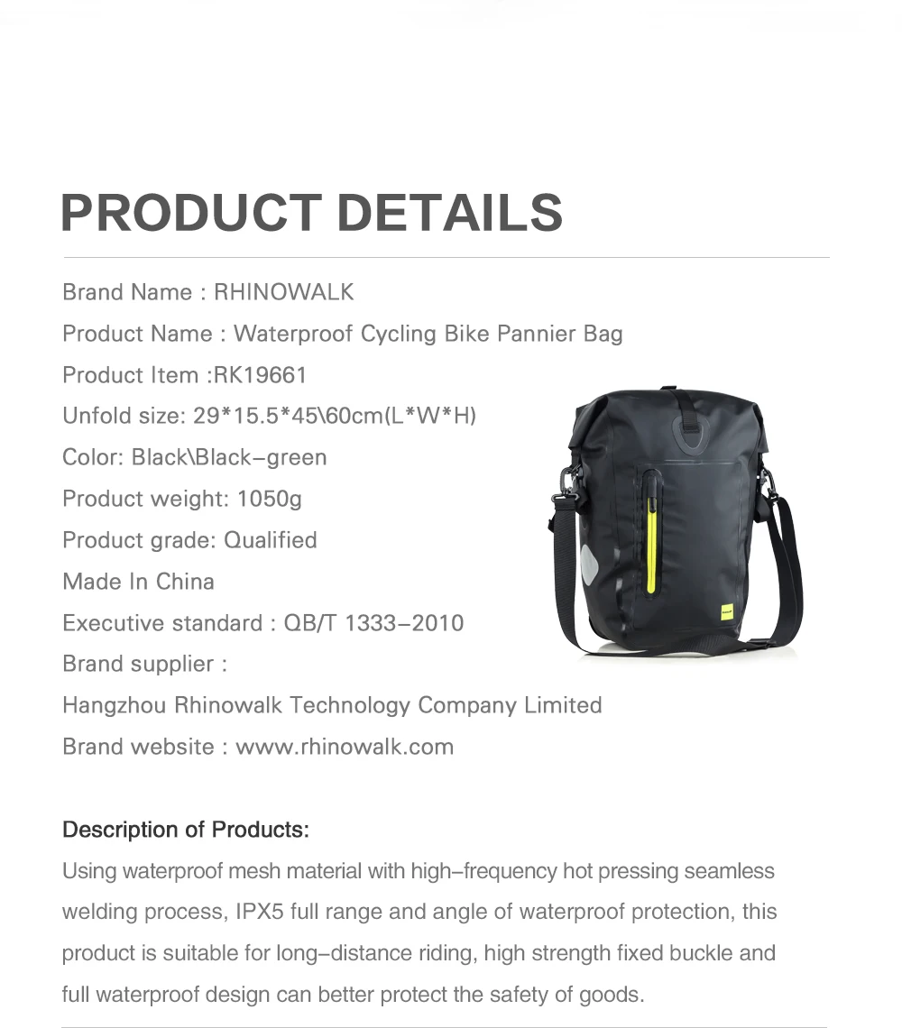 Rhinowalk 25L Bike Pannier Bag - Ultimate Waterproof Travel