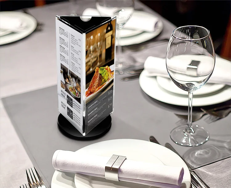 Rotating Clear Acrylic Menu Holder Table Tent Restaurant Bar Cafe Table