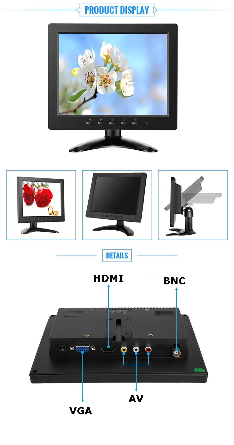 8 Inch Monitor 1024x768 Resolution Display Portable 4:3 Tft Lcd Mini Hd ...