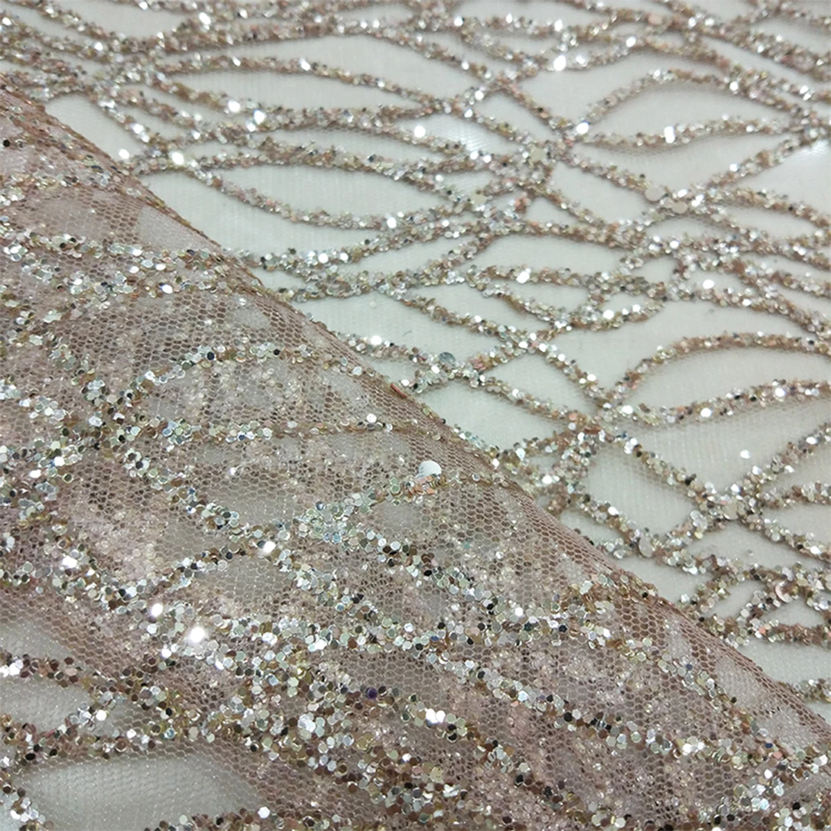 Wholesale Price Custom Rose Gold Glitter French Mesh Lace Luxury Sequin ...