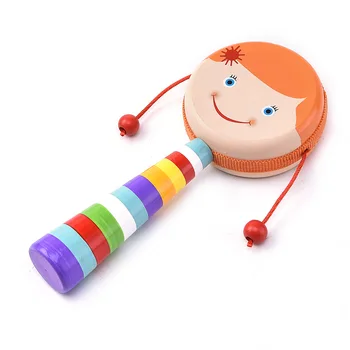 Smile Shaking Wooden Rattle Drum Hand Bell Drum Early Education ...