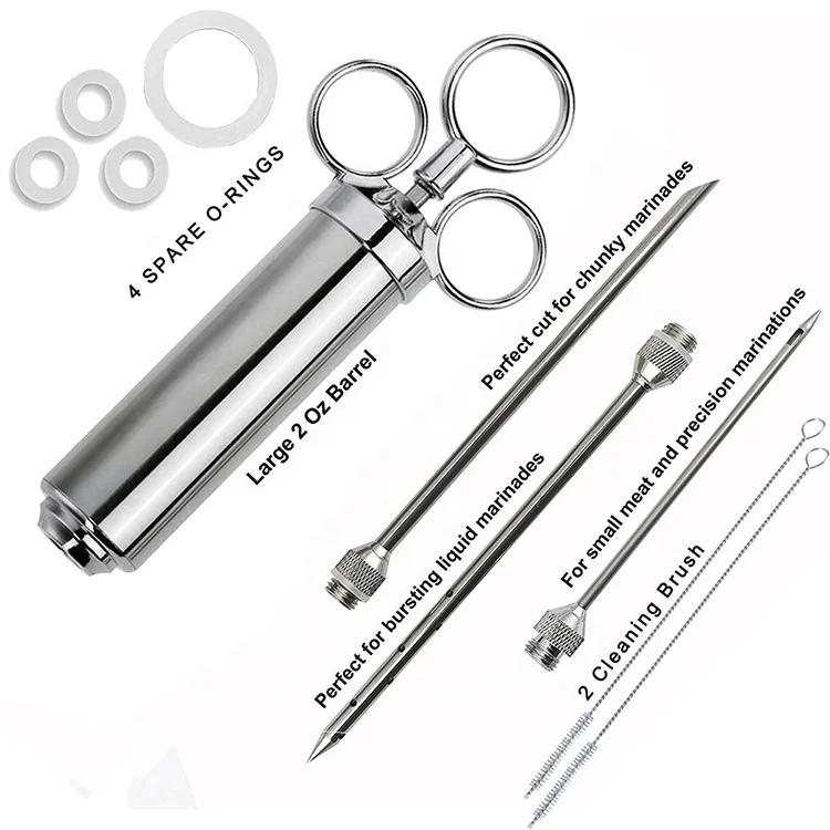 Heavy Duty 2OZ Marinade Meat Injector, 304 Stainless Steel BBQ Injector ...