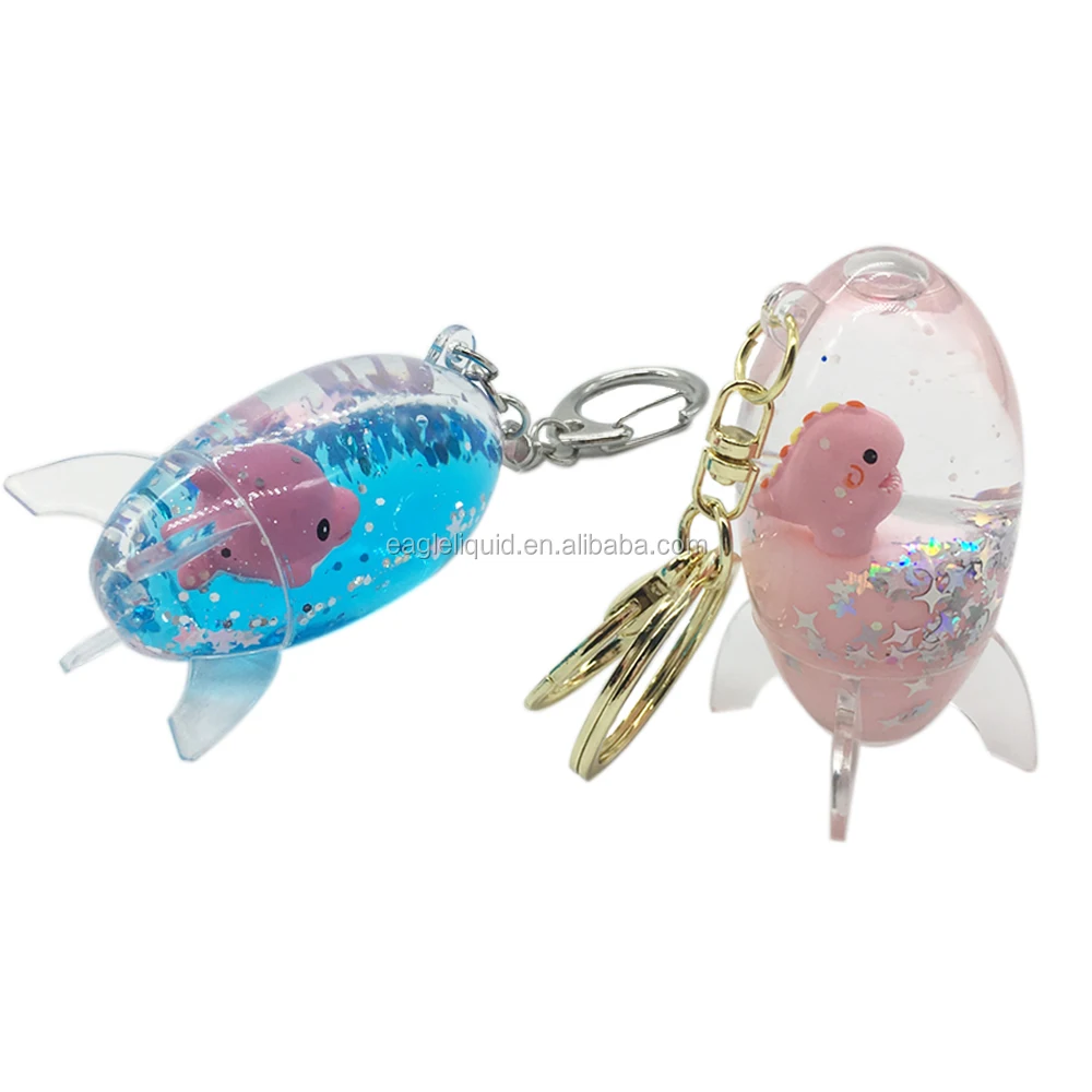Clear Plastic Gel Liquid Floating Keychain Space Rocket