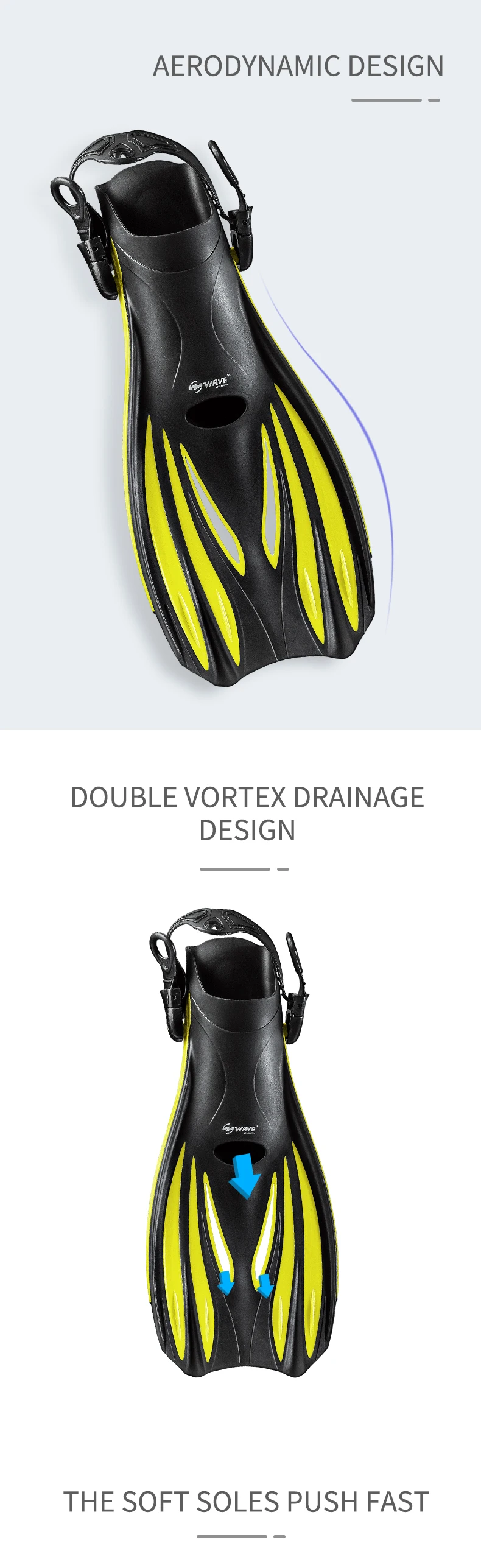 Wave Snorkel Fins Portable Swimming Flipper Adjustable Strap High ...