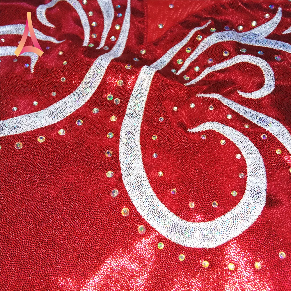 Fancy Long Sleeve Gymnastics Leotard Red Girls Leotard