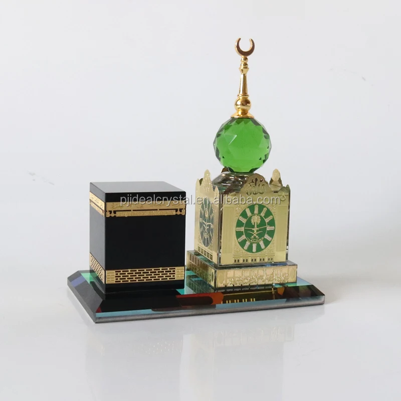 Islamic Crystal Kaaba Design with Clock Tower Model Set