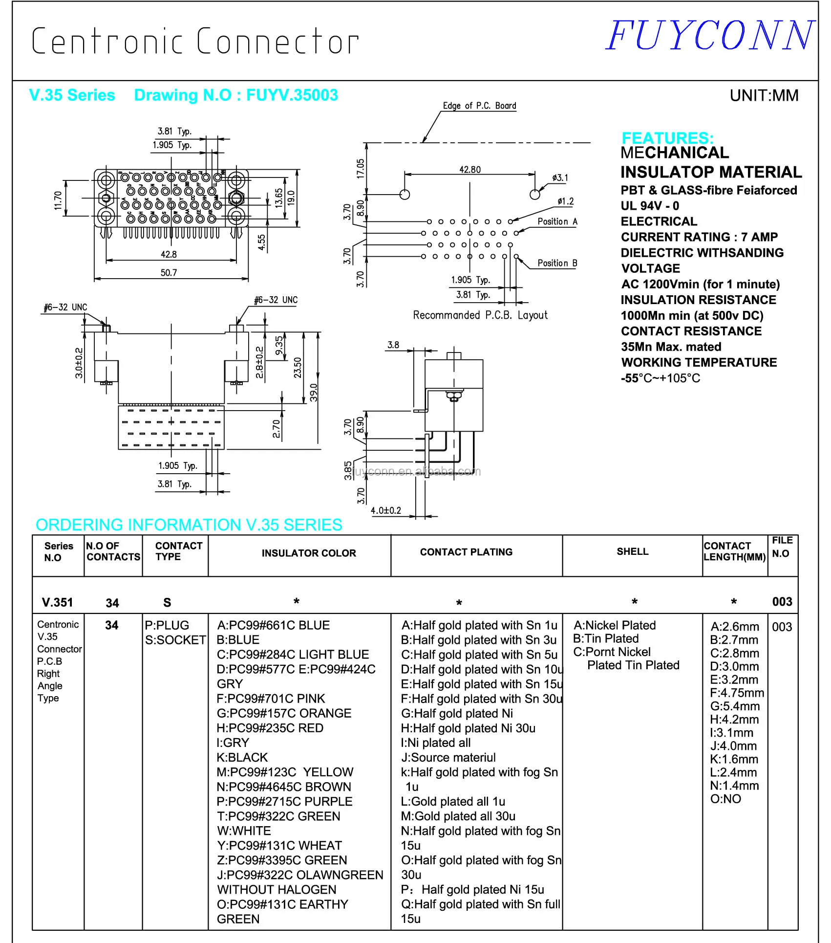 V.35 Interface PCB Right Angle Type Receptacle - Cisco V.35 Connector