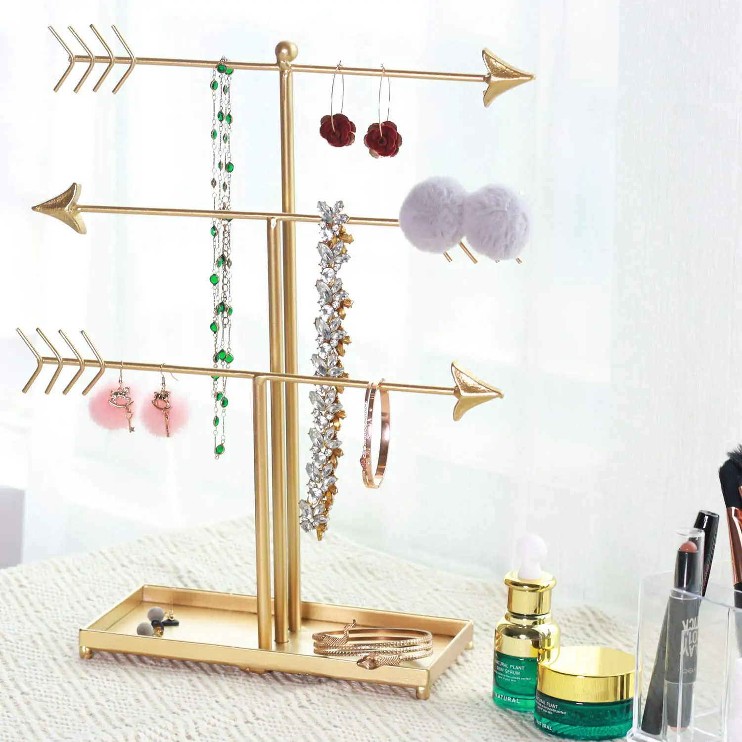 3 Tier Gold Metal Jewelry Organizer Tower Jewelry Display Stand Holder ...