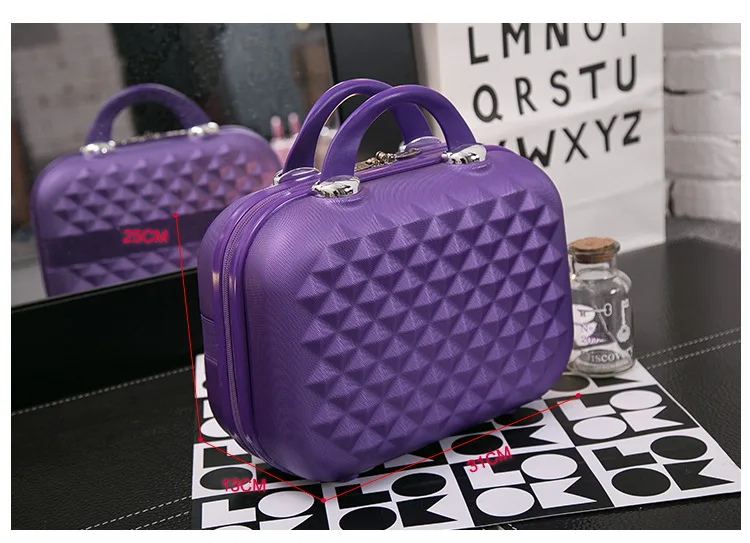 Korea 14 Inch Travel Lady Full Body Diamond Pattern Makeup Suitcase ...