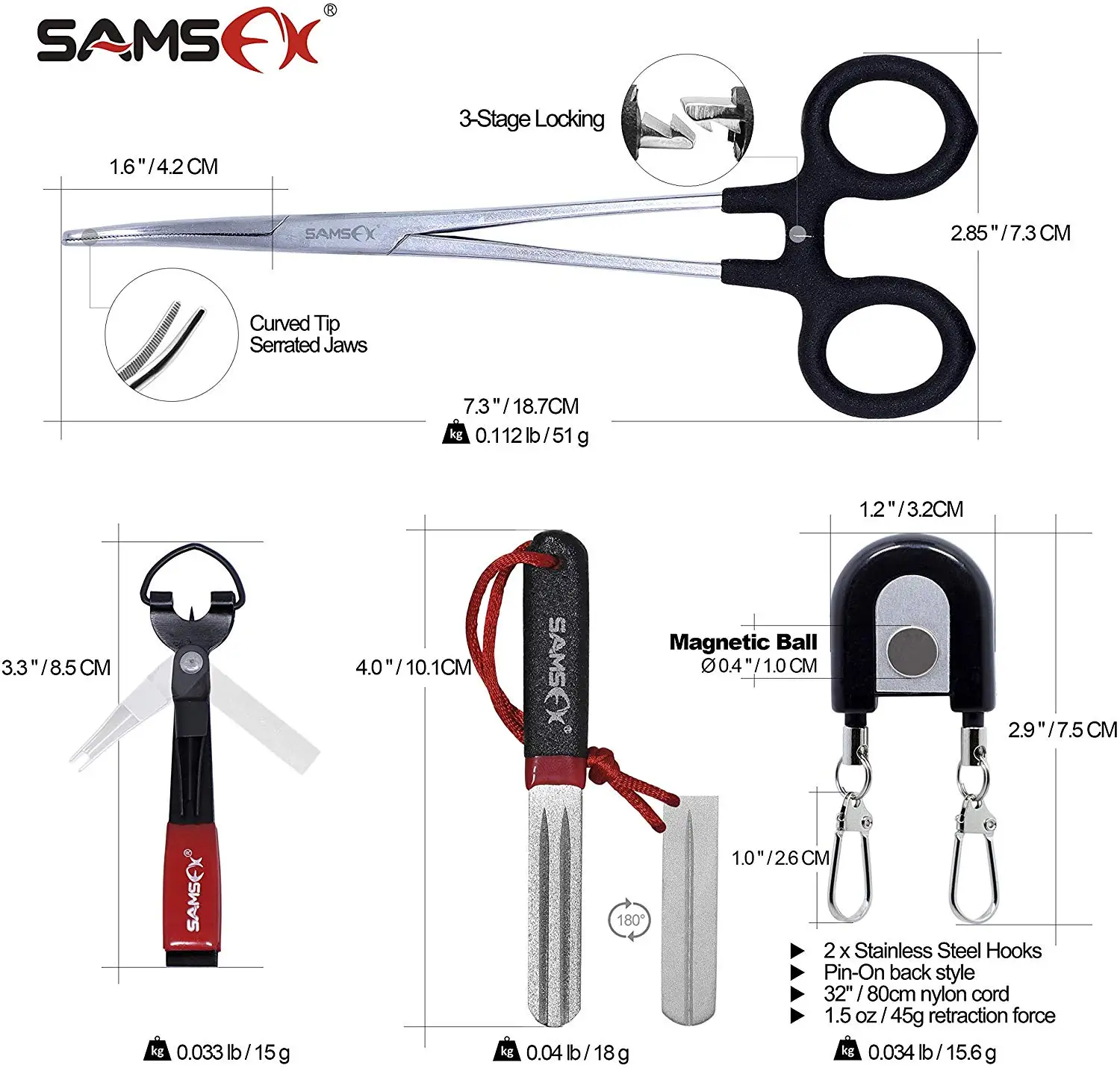 SAMSFX Fishing Dual Head Zinger Line Nippers Forceps Coiled Lanyard and ...