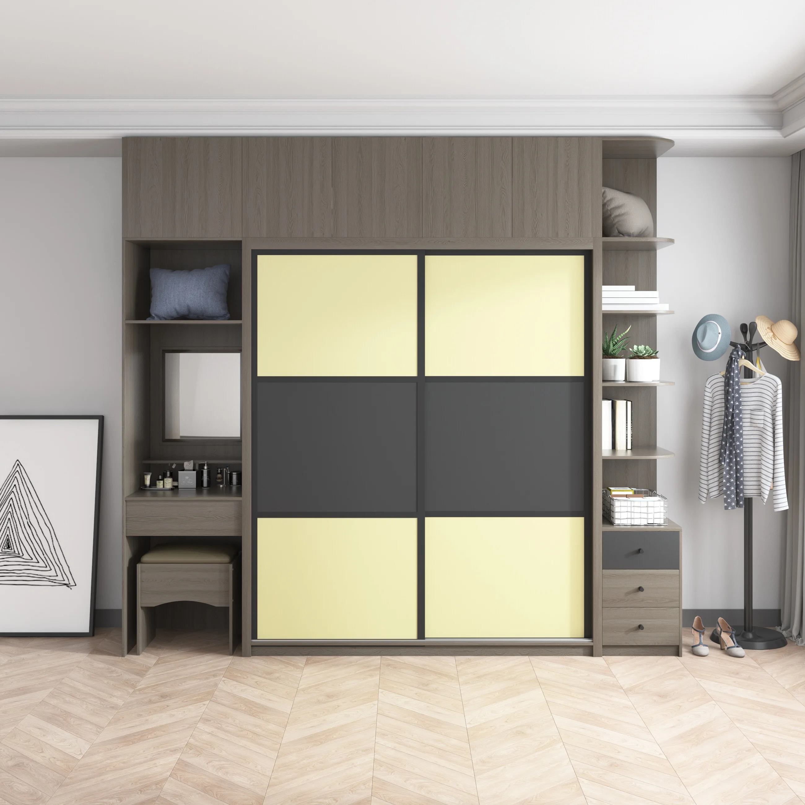 Double Color Bedroom Fitted Wooden Detachable Wardrobe Design Pictures